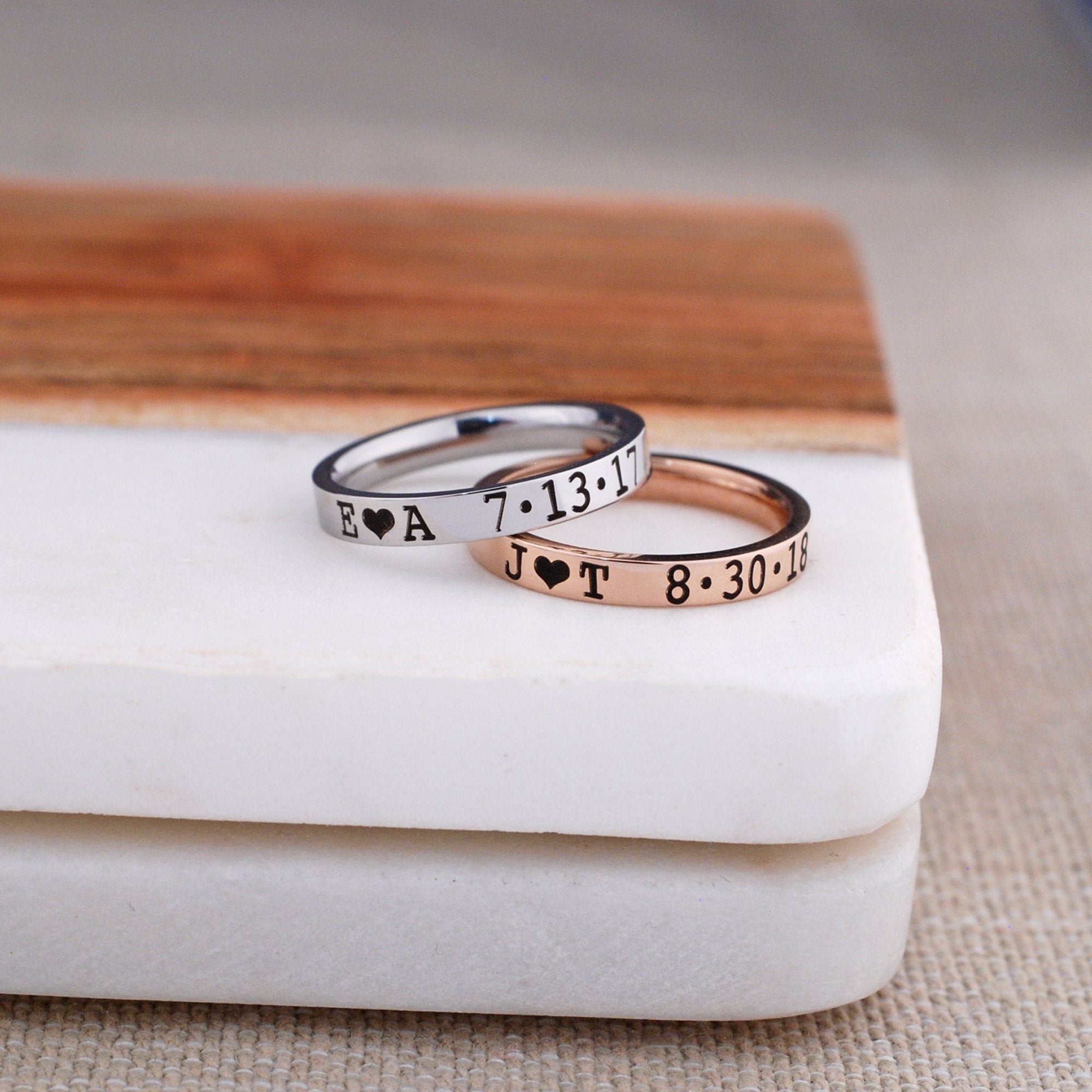 Anniversary Ring - 3mm - with Date and Initials - Love, Georgie