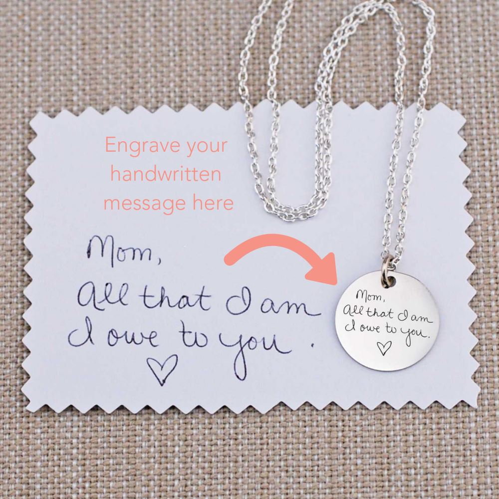 Custom Handwriting Necklace - Engraved Round Pendant Necklace - Love ...