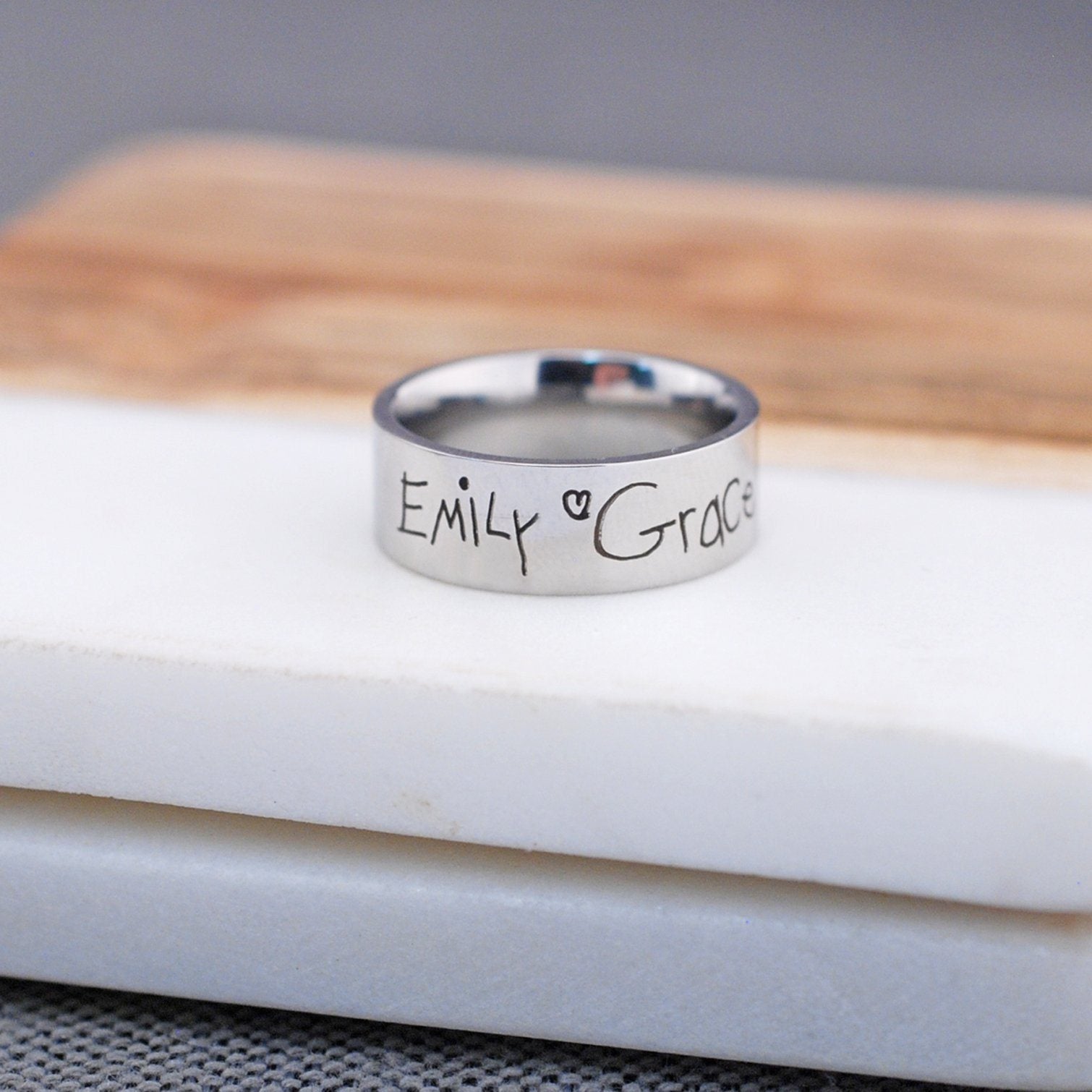 Handwriting Ring - 8mm Wide Band - Love, Georgie