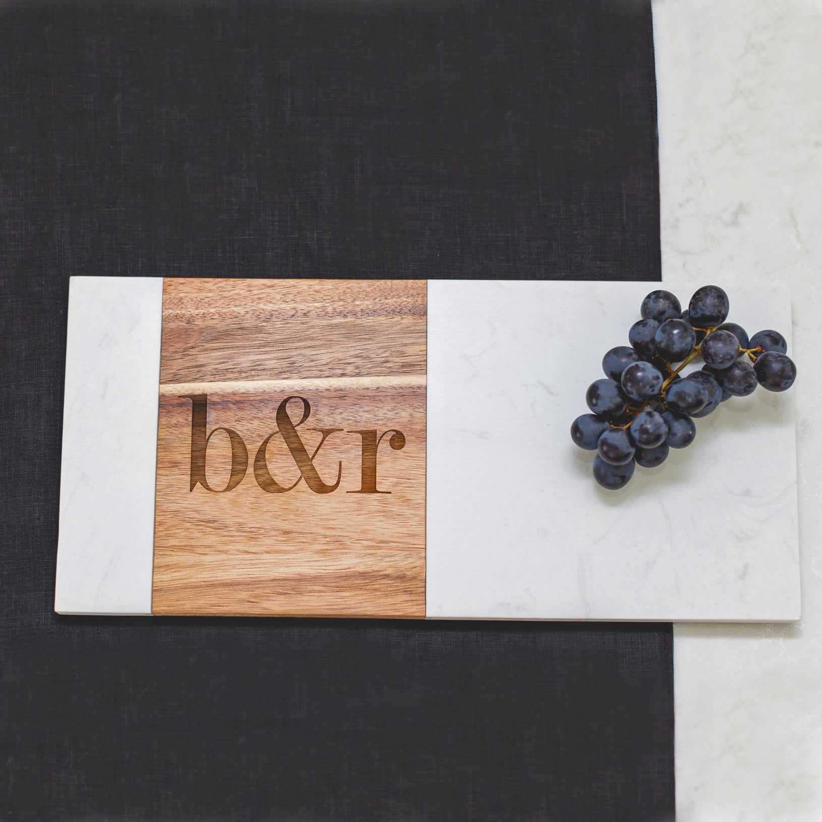 Marble and Wood Serving Board Personalized with Initials & Hex Coasters ...