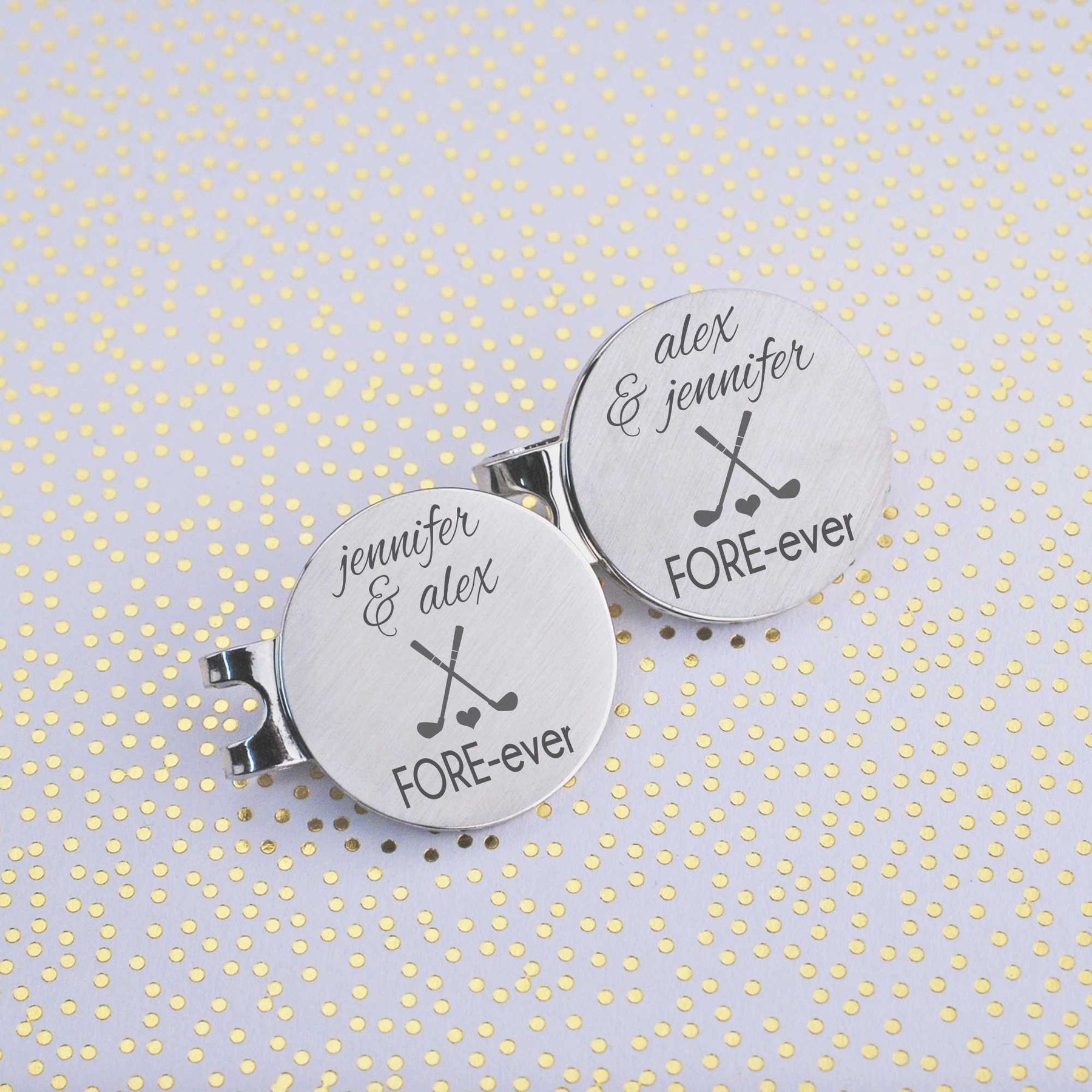Personalized Golf Ball Marker Set - Engraved with FORE-ever - Love, Georgie